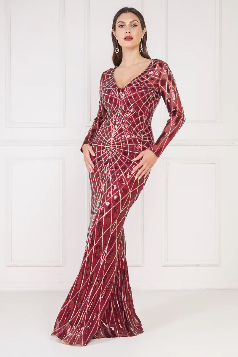 Sequinned Fishtail Dress (Wine) Cruise, Formal, Black-Tie, Ball, Prom ...