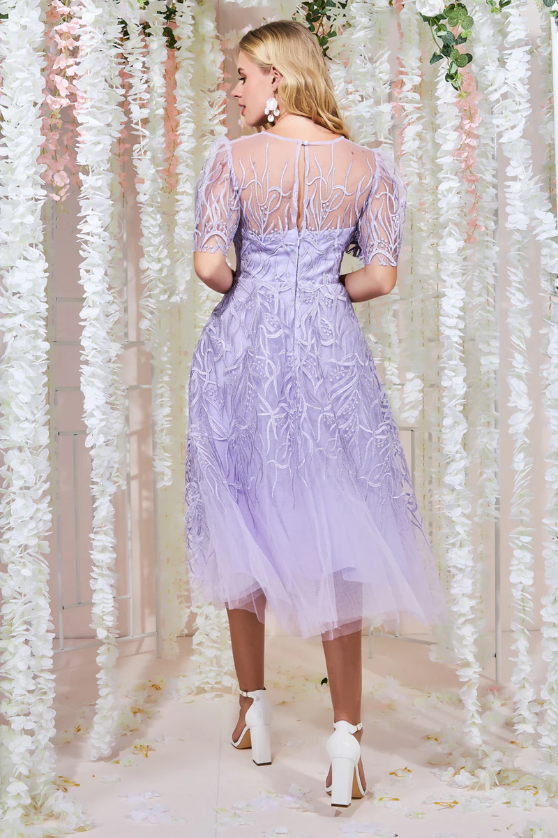 Embroidered Dress (Lilac) Mother of Bride/Groom. Wedding Guest. Cockta ...