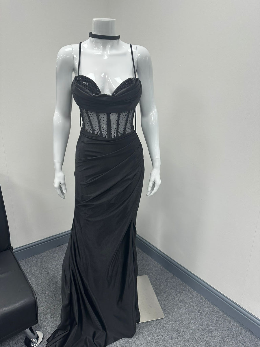 Black Corset Sequinned Ballgown Prom Dress Ball Cruise RRP £645 we sel ...